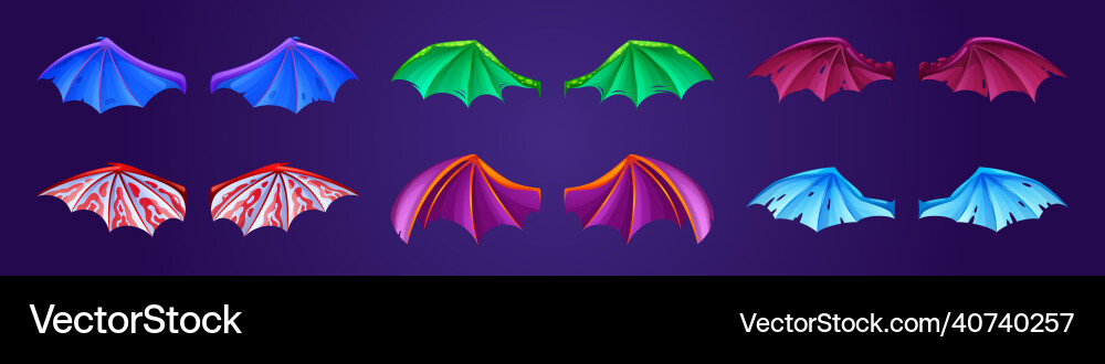 Set of dragon wings different colors Royalty Free Vector