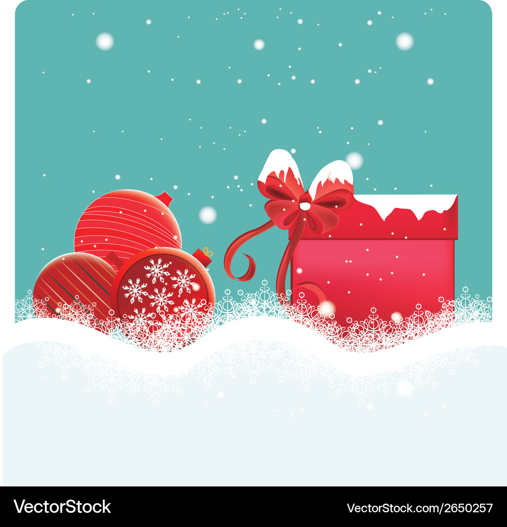 Three red balls and a gift for christmas Vector Image