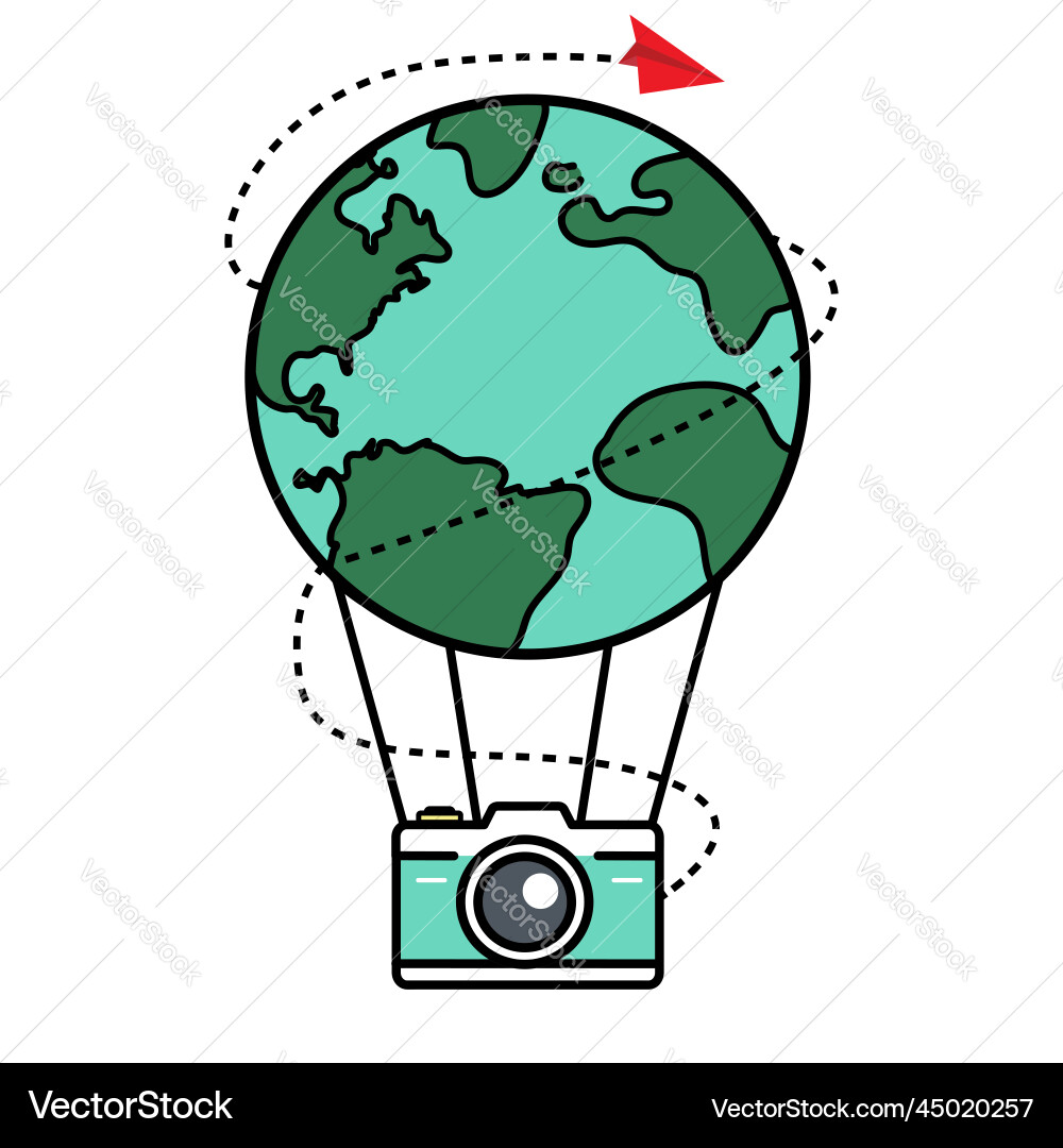 Travel the world balloon camera Royalty Free Vector Image