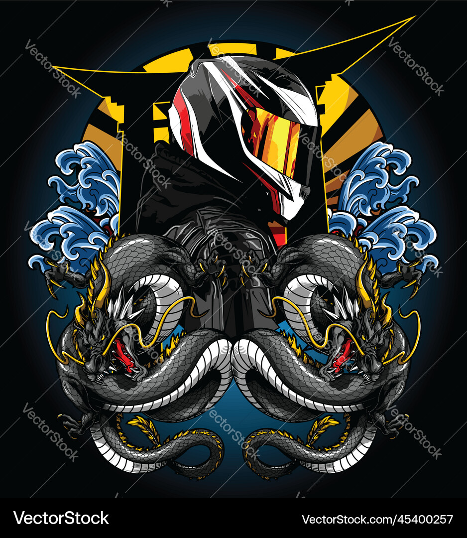 Two dragons and a biker template Royalty Free Vector Image