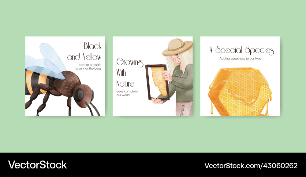 Banner template with honey bee conceptwatercolor Vector Image