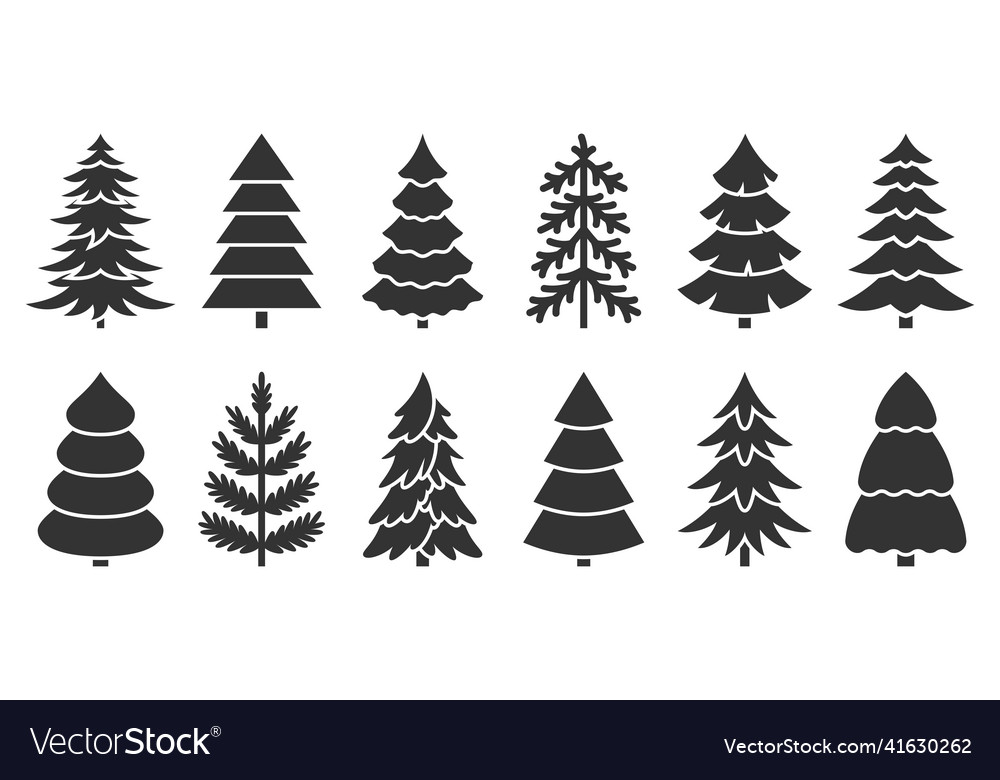 Christmas tree silhouette stamp black glyph set Vector Image