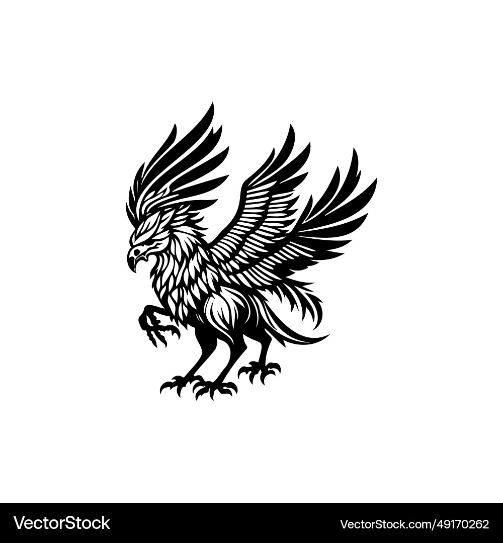 Griffin icon hand draw black colour mythical logo Vector Image