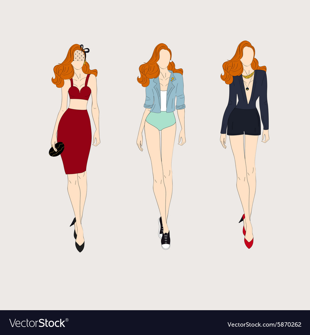 Hand Drawn Fashion Models Royalty Free Vector Image