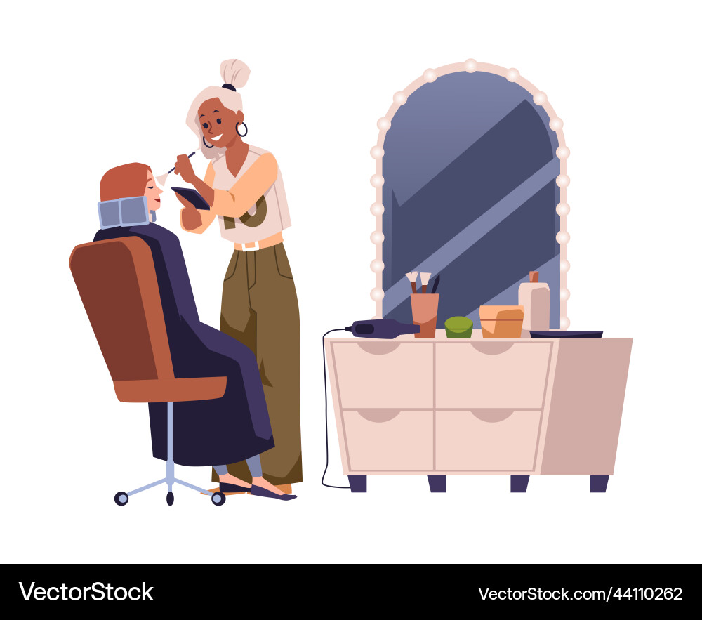 Makeup artist or beautician with happy client Vector Image