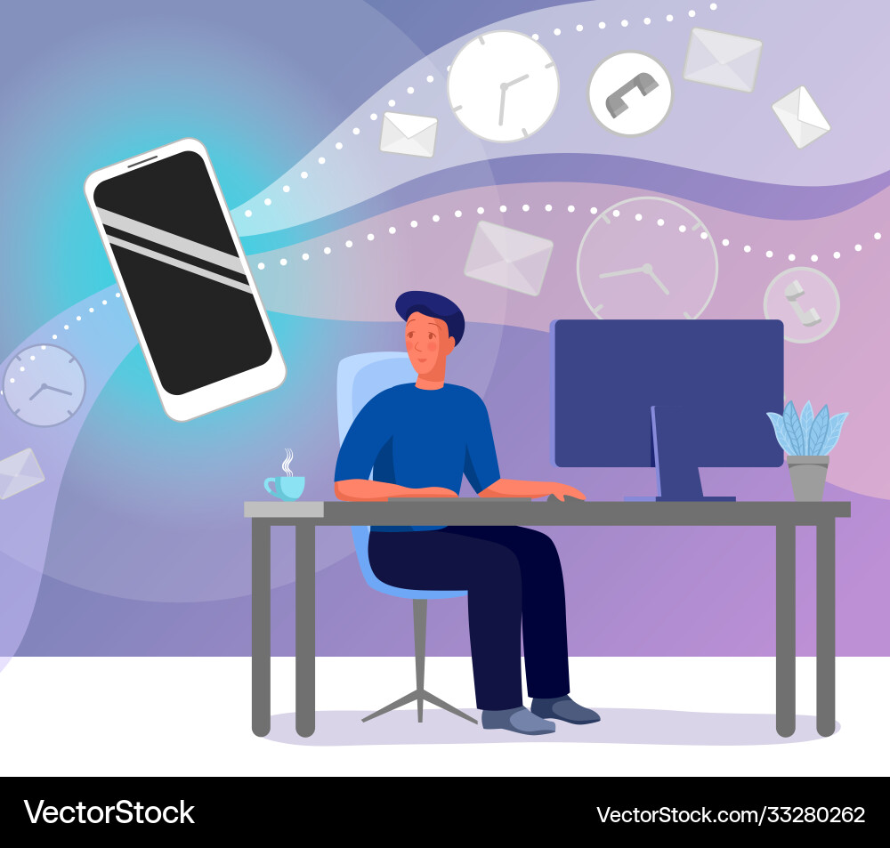 Man with a phone modern life with a smartphone Vector Image