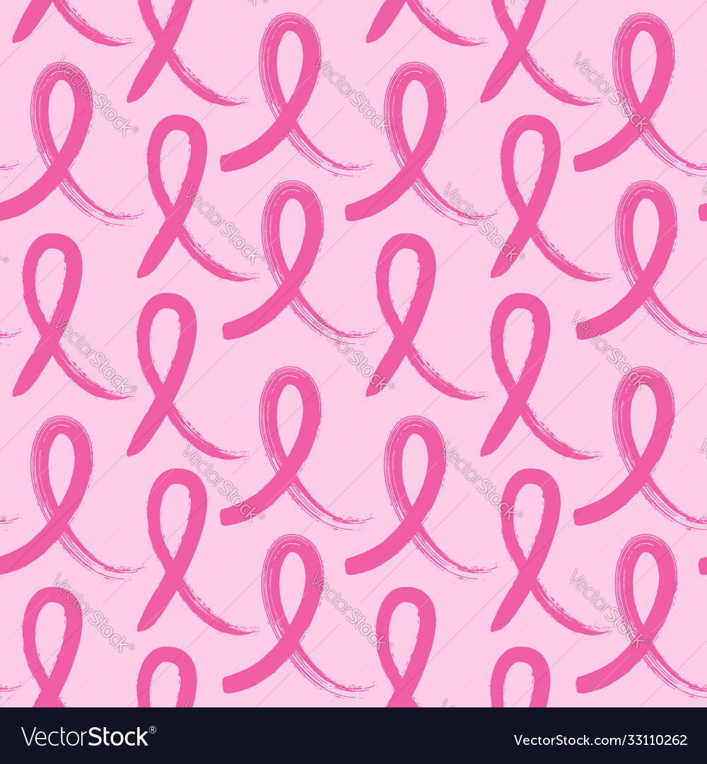 Seamless pattern with hand drawn pink ribbon Vector Image