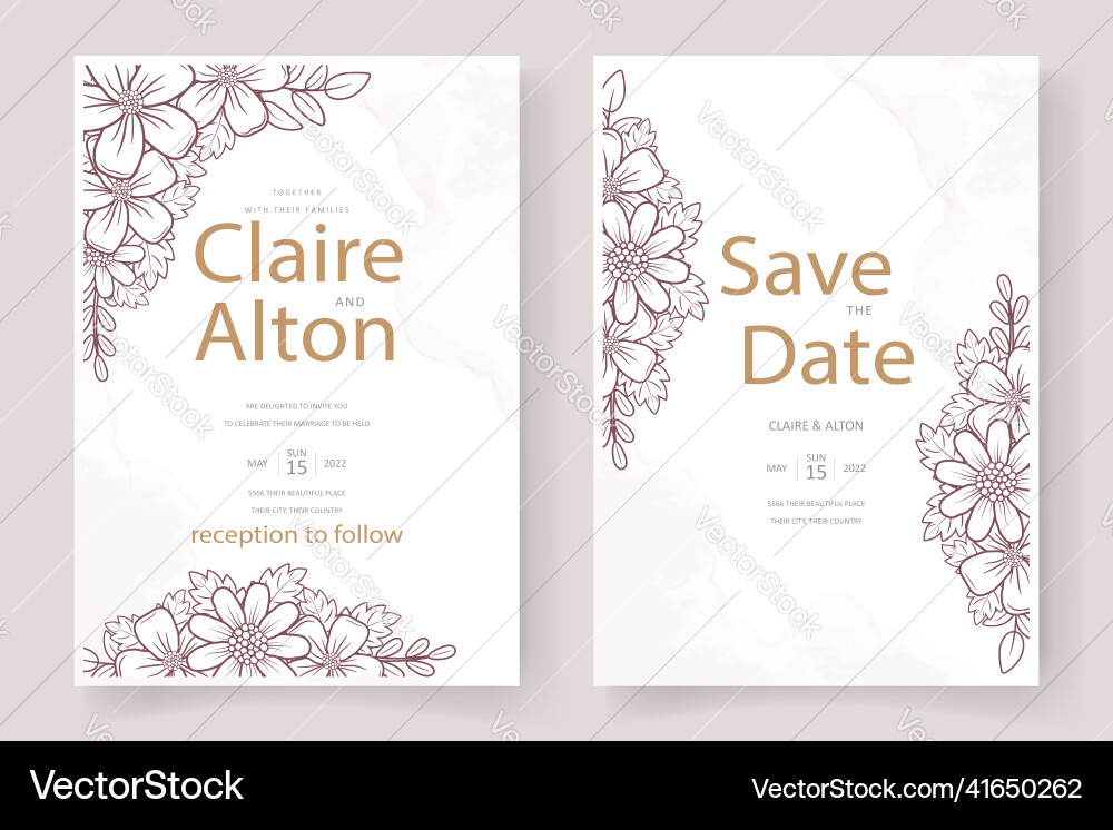 Wedding invitation template with floral outline Vector Image