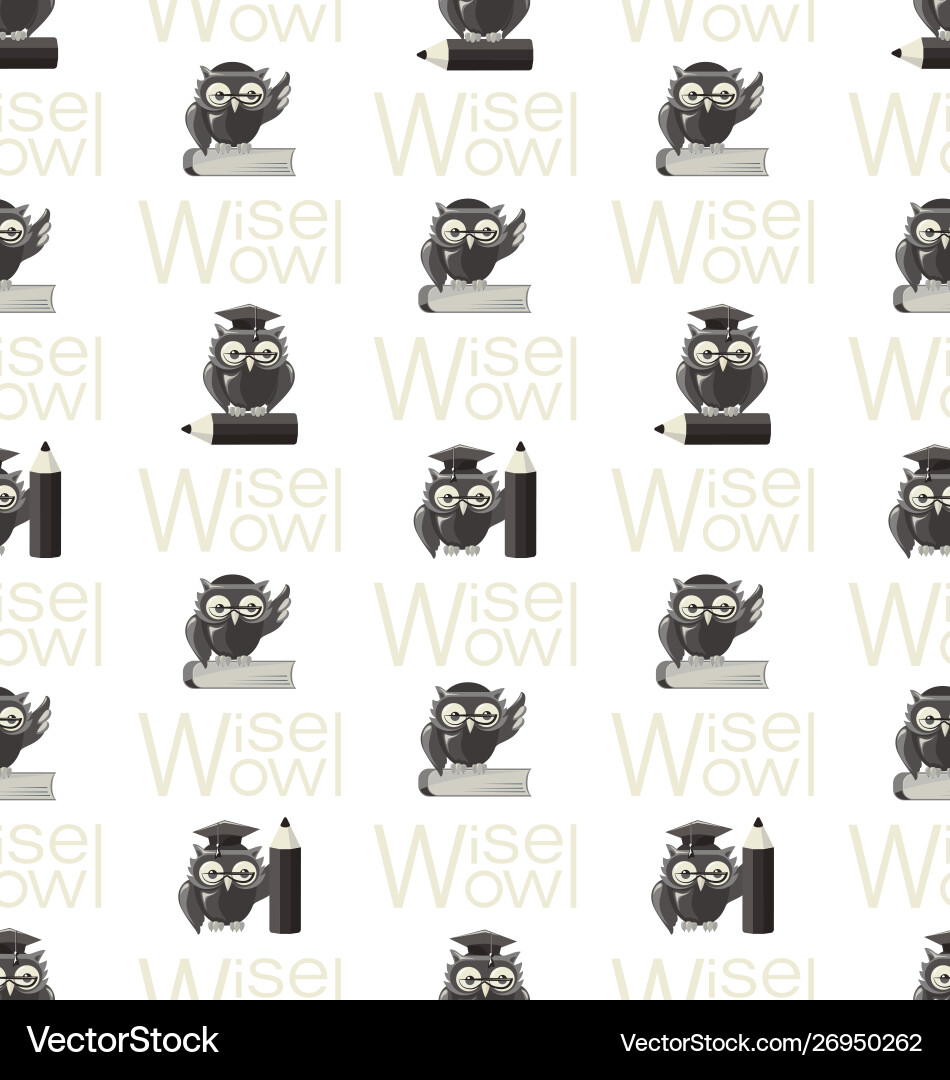 Wise owl with a book and pencil seamless Vector Image