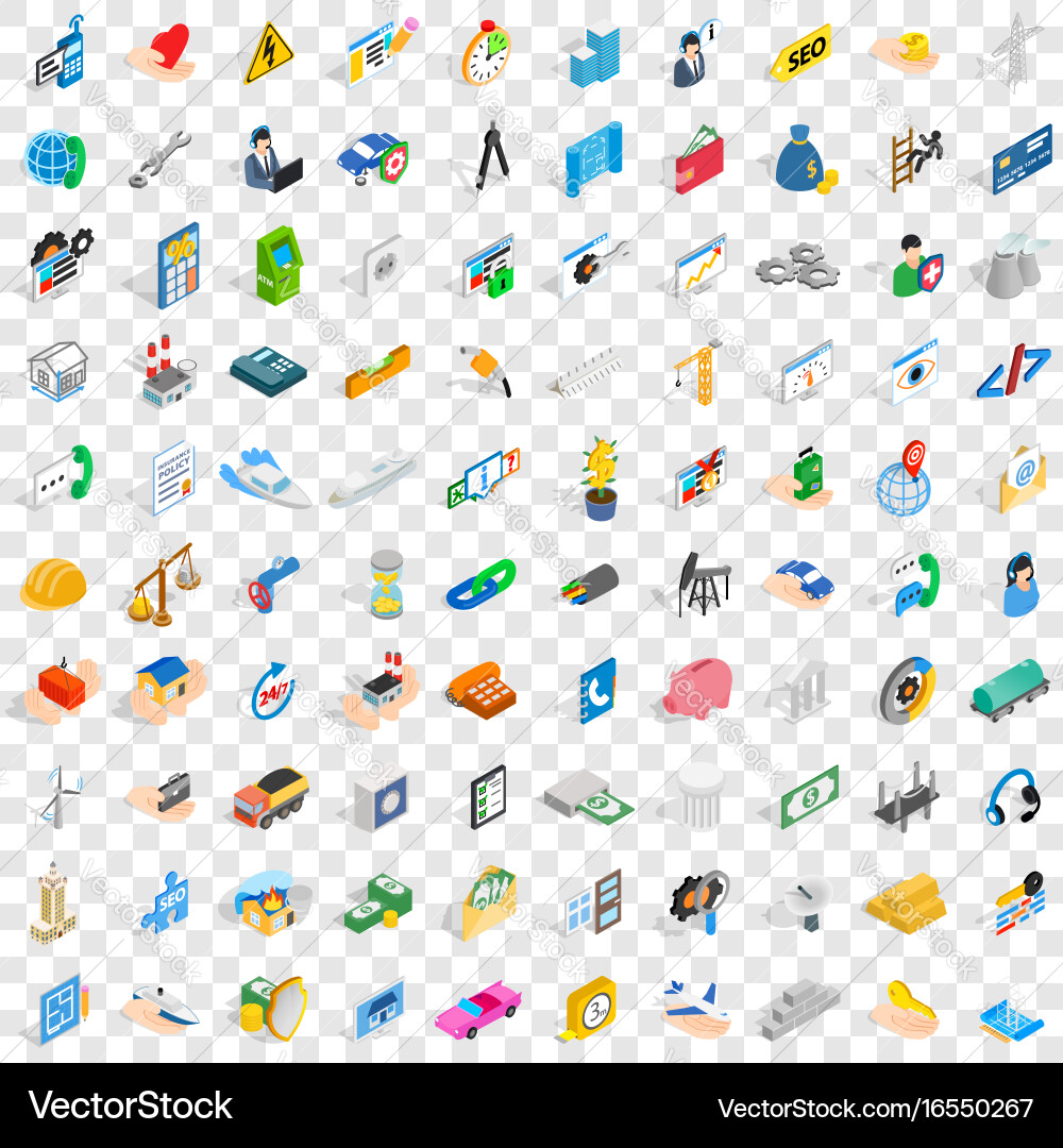 100 firm icons set isometric 3d style Royalty Free Vector