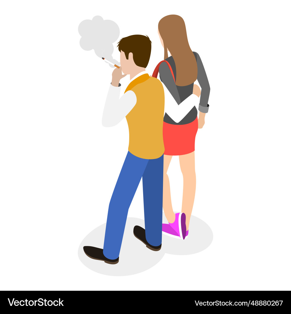 3d isometric flat set of smoking people Royalty Free Vector