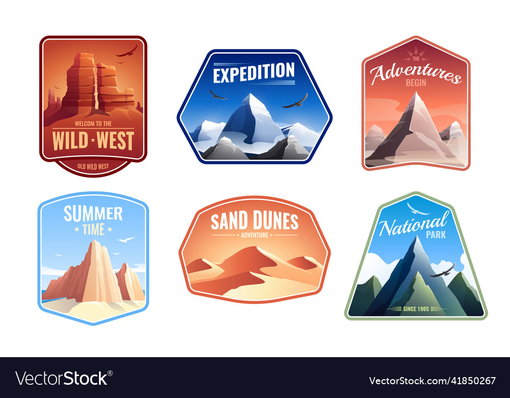 Mountain rocks emblems set Royalty Free Vector Image