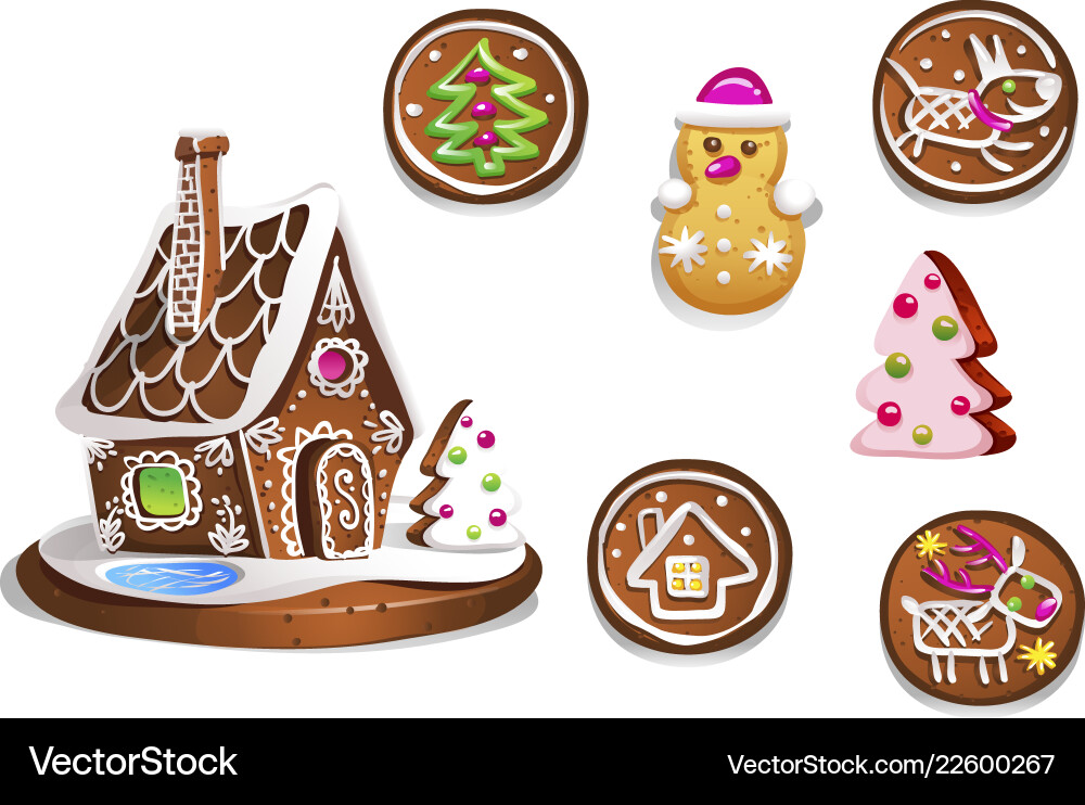 Set of various gingerbread figures cute hand Vector Image