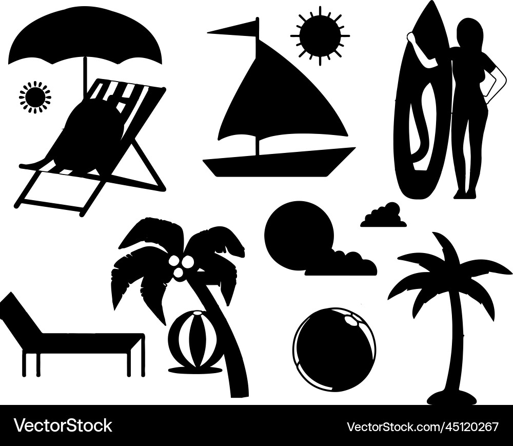 Summer coloring silhouettes Royalty Free Vector Image