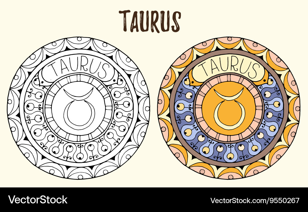 Zodiac signs theme Black and white and colored Vector Image