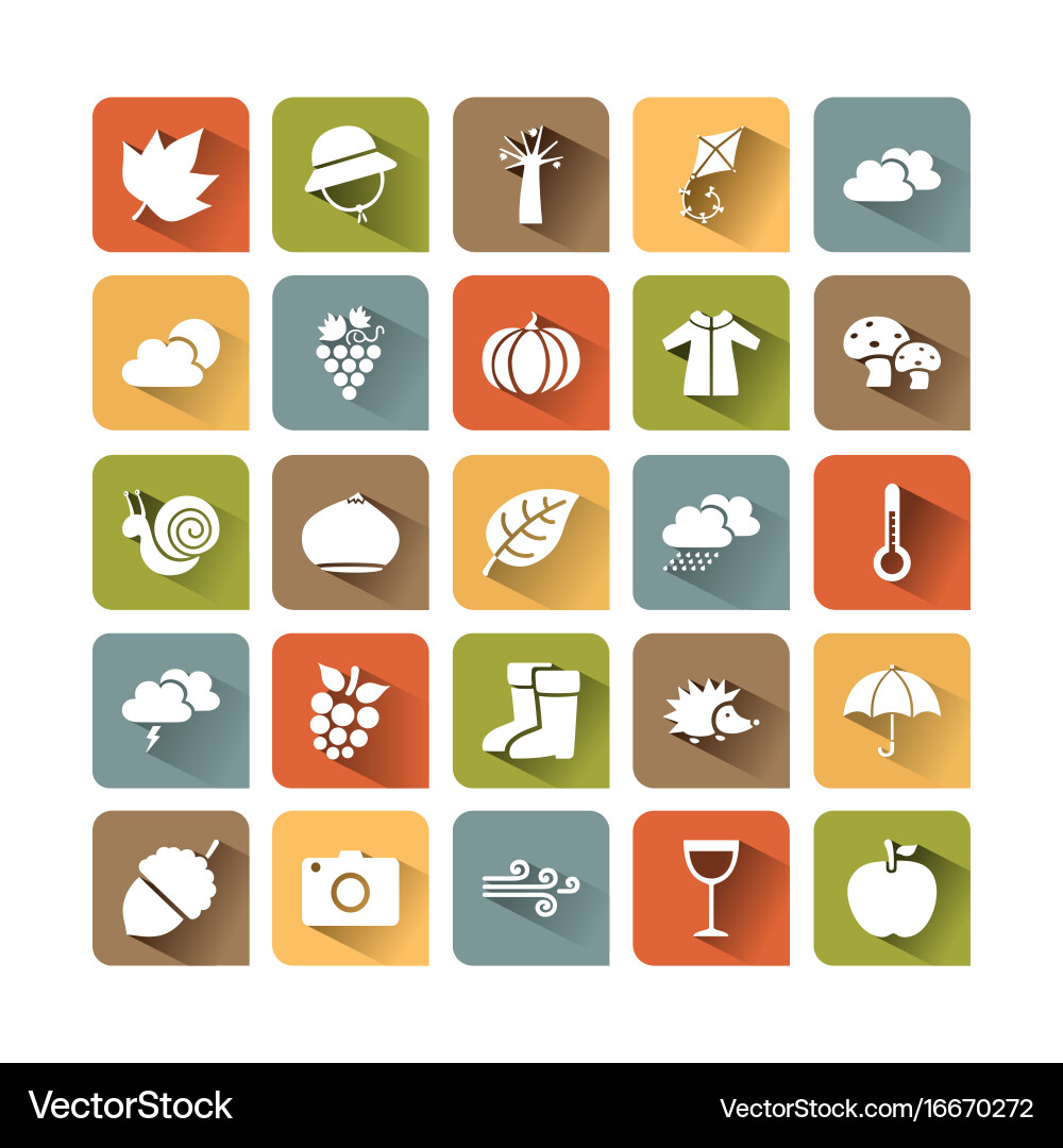 Autumn icon set on colored squares with shade Vector Image