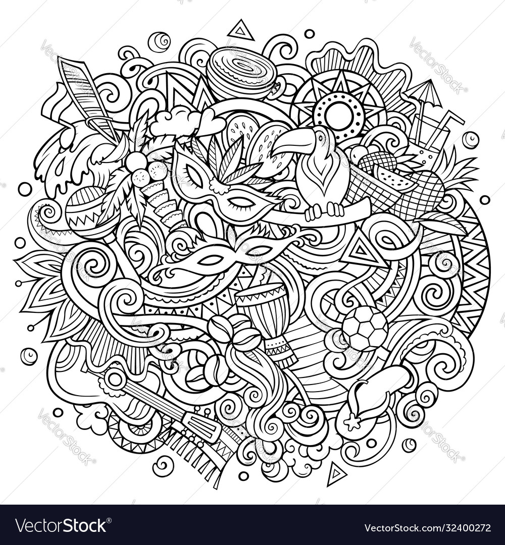 Brazil hand drawn cartoon doodles Royalty Free Vector Image