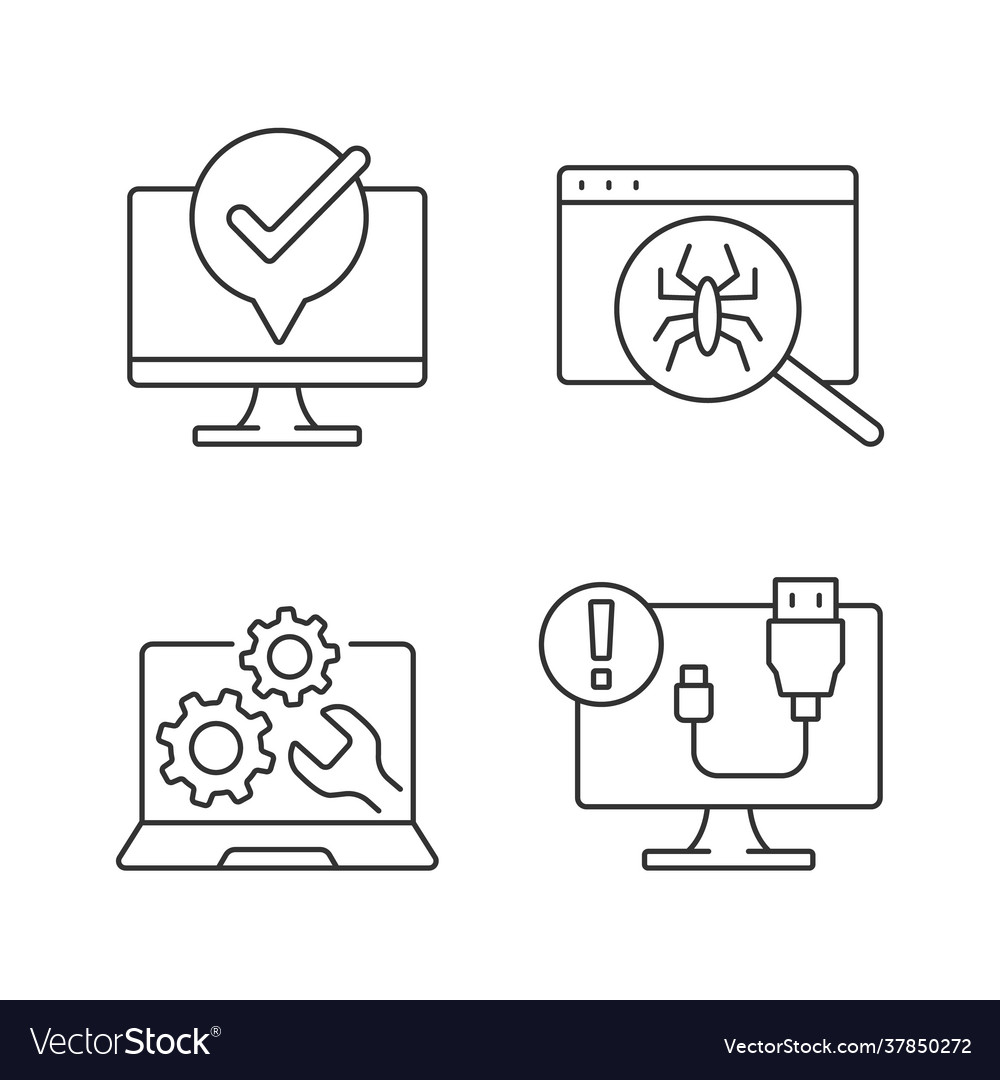 Computer diagnostics linear icons set Royalty Free Vector