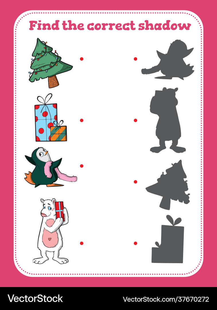 Find correct shadow educational game Royalty Free Vector