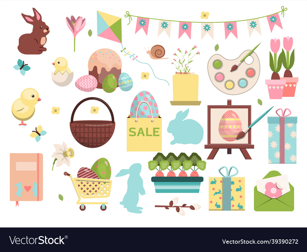 Large easter set flat design featuring Royalty Free Vector