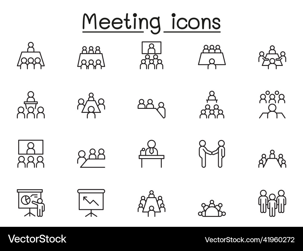 Meeting icons set in thin line style Royalty Free Vector