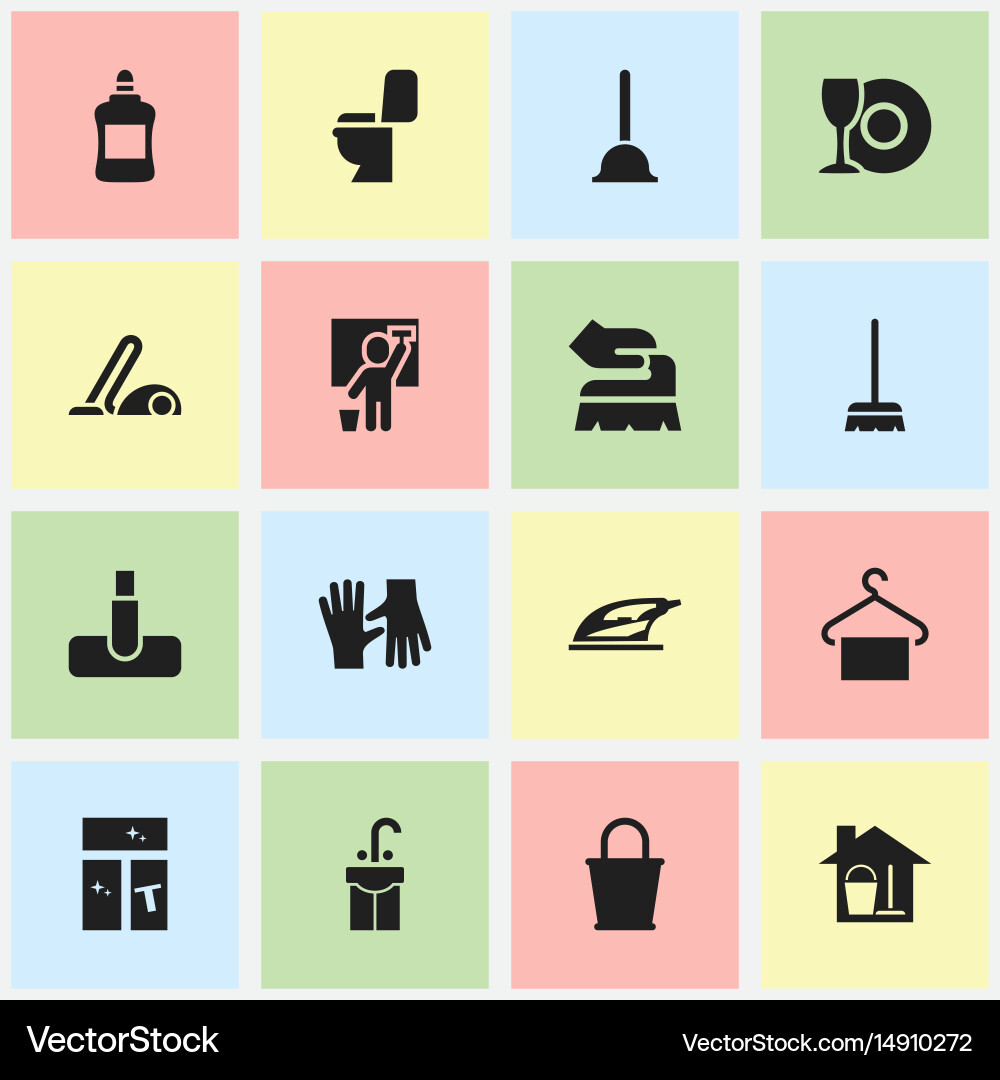 Set of 16 editable cleaning icons includes Vector Image