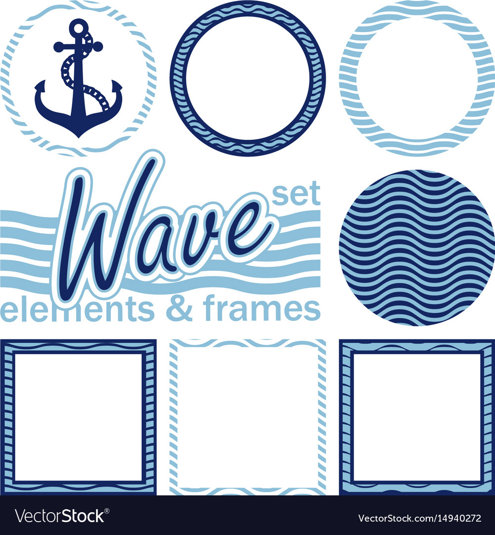 Set of wave elements and frames Royalty Free Vector Image