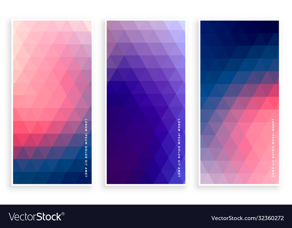 Stylish triangle pattern banner set three Vector Image