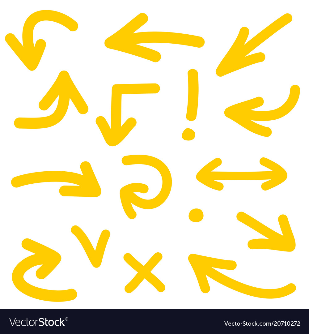 Yellow arrow icon set isolated on white background