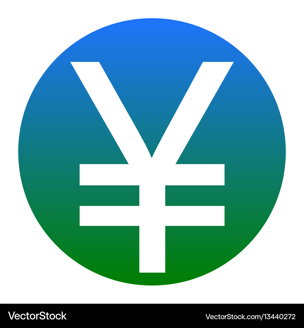 Yen sign white icon in bluish circle Royalty Free Vector