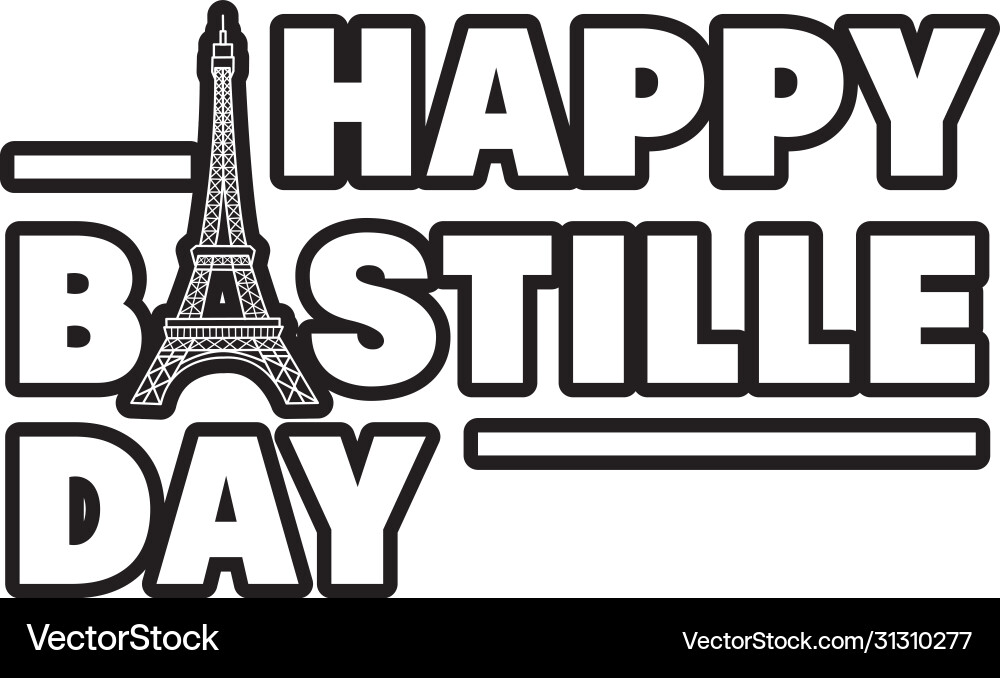 Bastille day lettering with eiffel tower line Vector Image