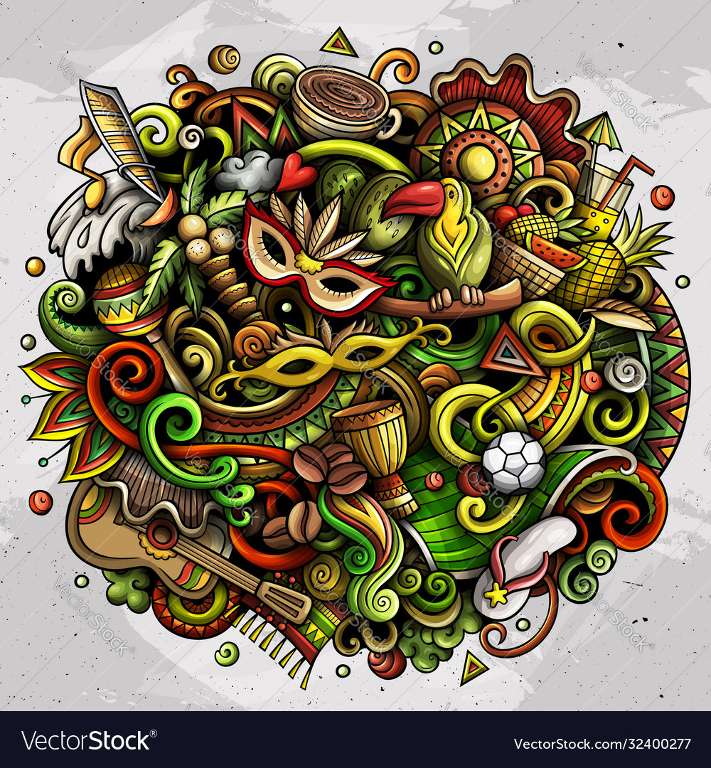 Brazil hand drawn cartoon doodles Royalty Free Vector Image