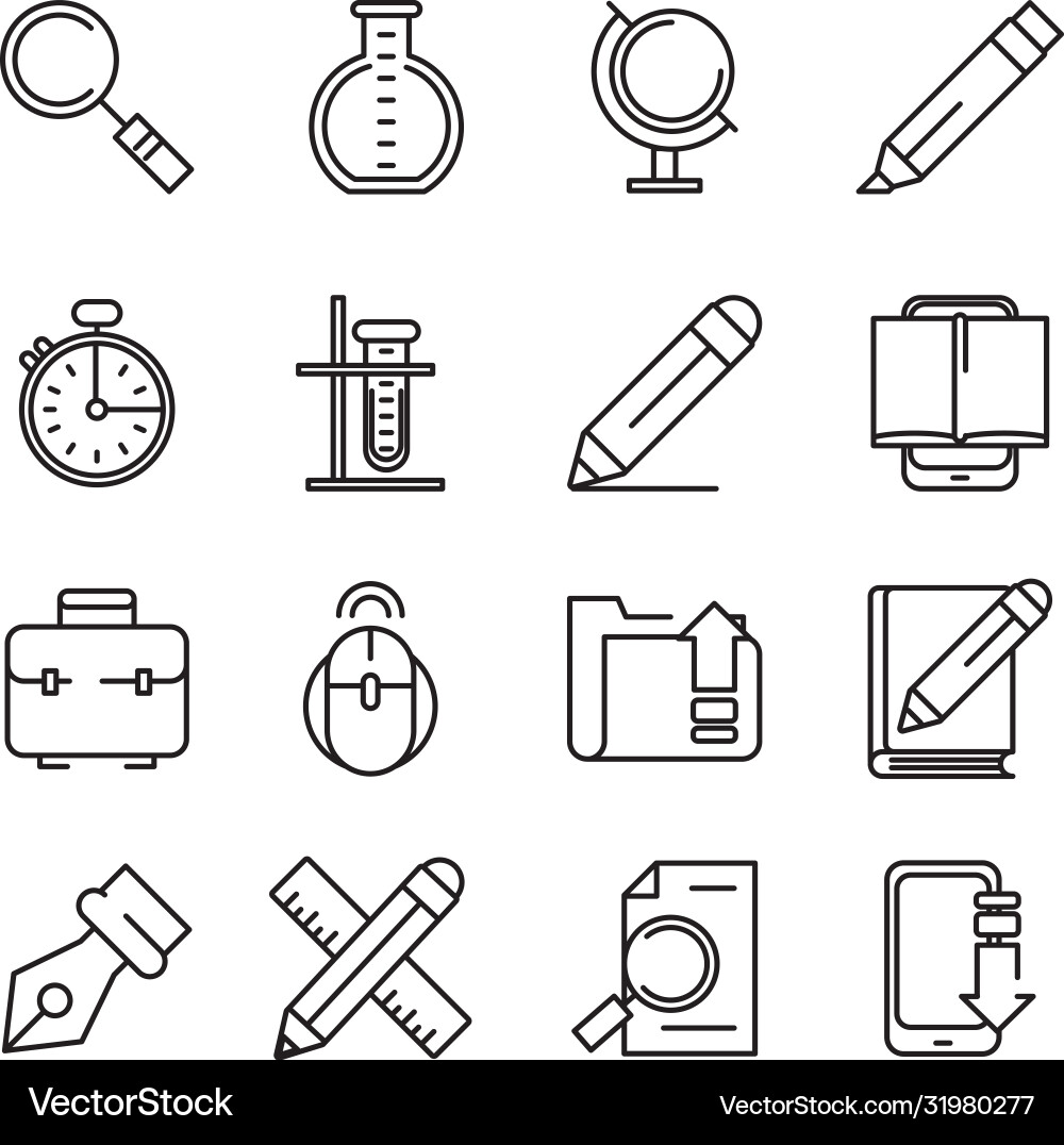 Bundle school supplies set icons Royalty Free Vector Image
