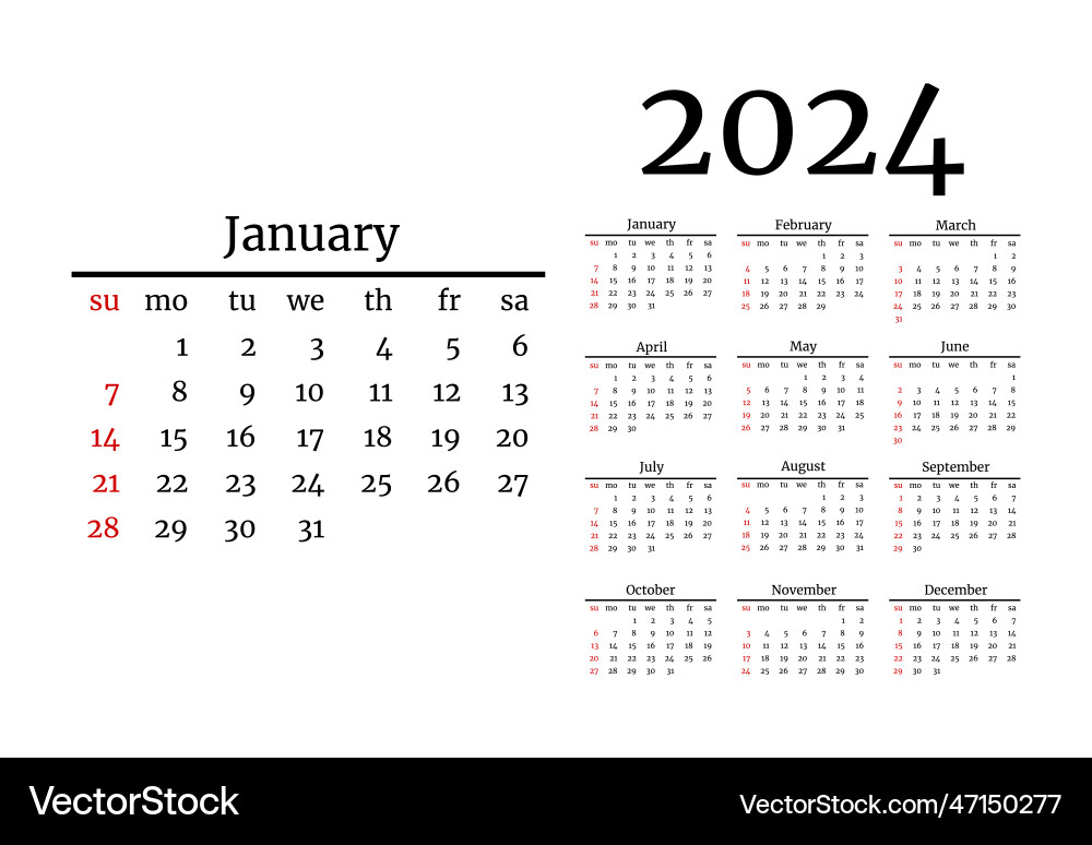Calendar for 2024 isolated on a white background Vector Image