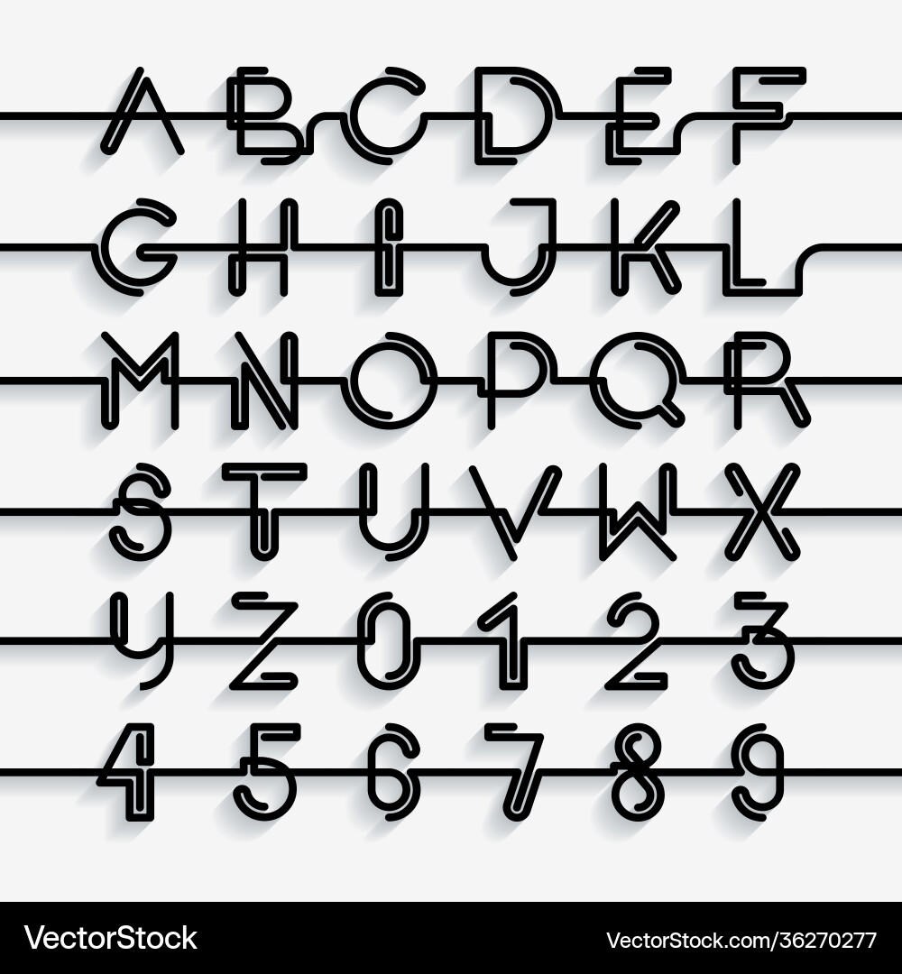 Connected latin alphabet set caps and numbers Vector Image