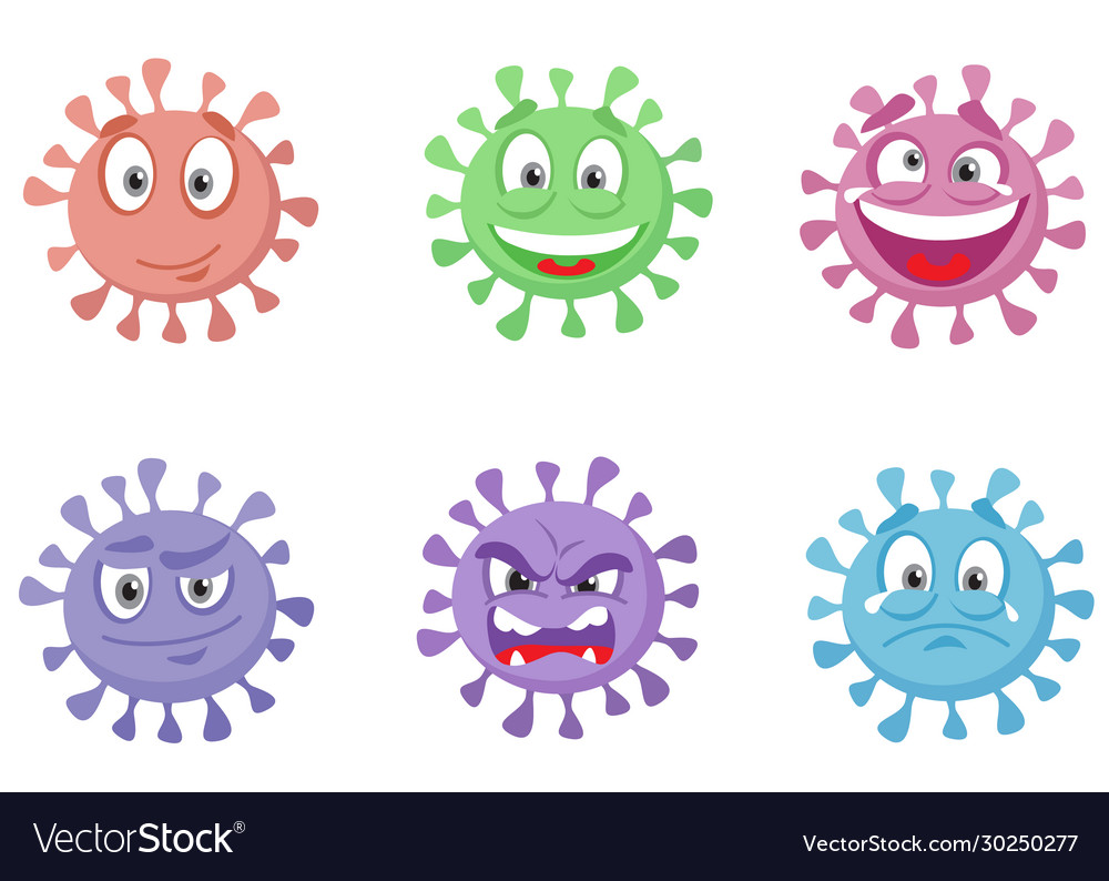 Funny coronavirus covid19 19 set flat style Vector Image Funny coronavirus covid19 19 set flat style Vector Image