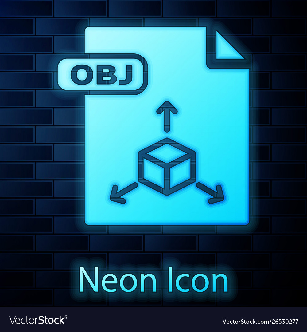 Glowing neon obj file document download obj Vector Image