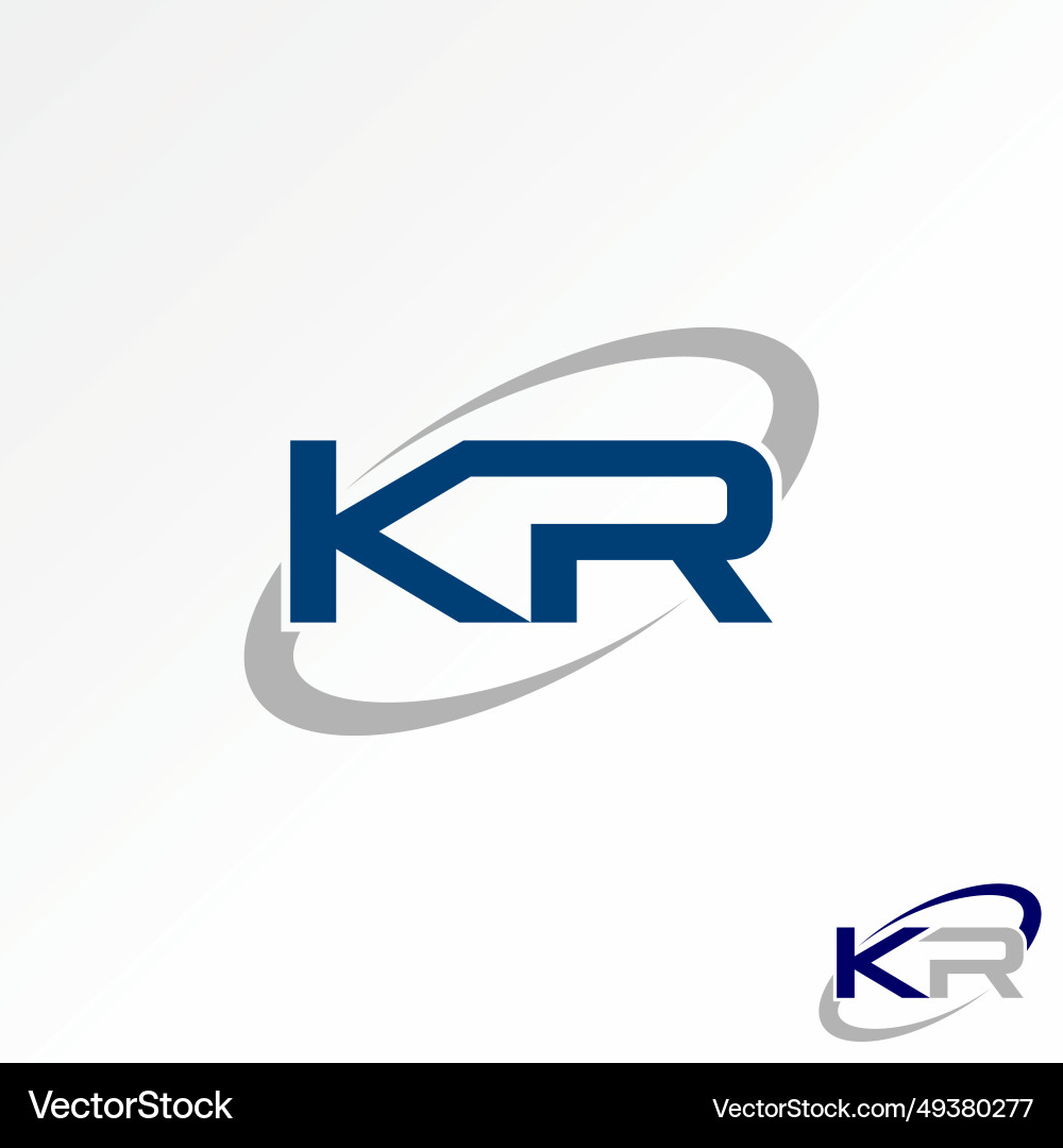Unique initial kr sans serif font swoosh ellipse Vector Image