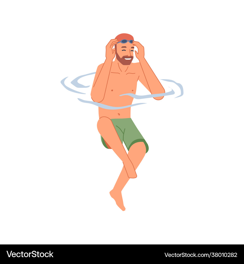 Bearded man in diving glasses going dive in water Vector Image