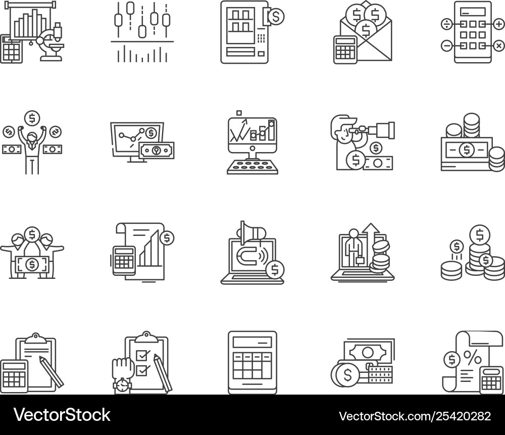 Calculation line icons signs set outline Vector Image