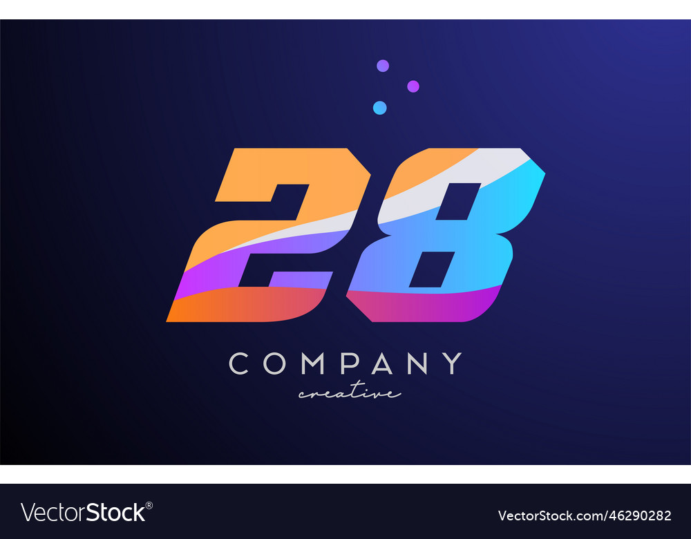 Colored number 28 logo icon with dots yellow blue Vector Image