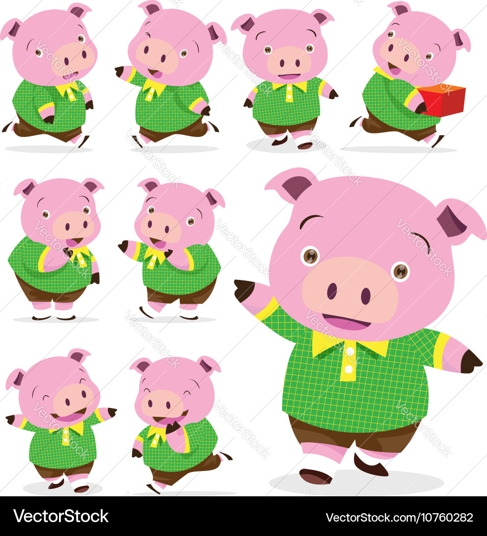 Cute pig boy collection set Royalty Free Vector Image