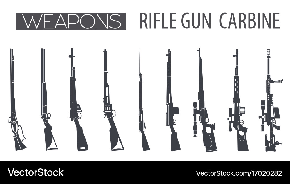 Firearm set gun rifle carbine flat design Vector Image