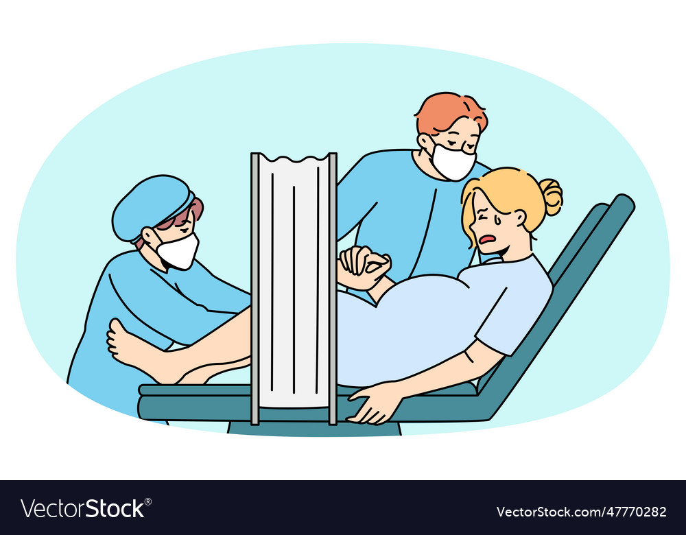 Pregnant Woman Give Birth In Hospital Royalty Free Vector