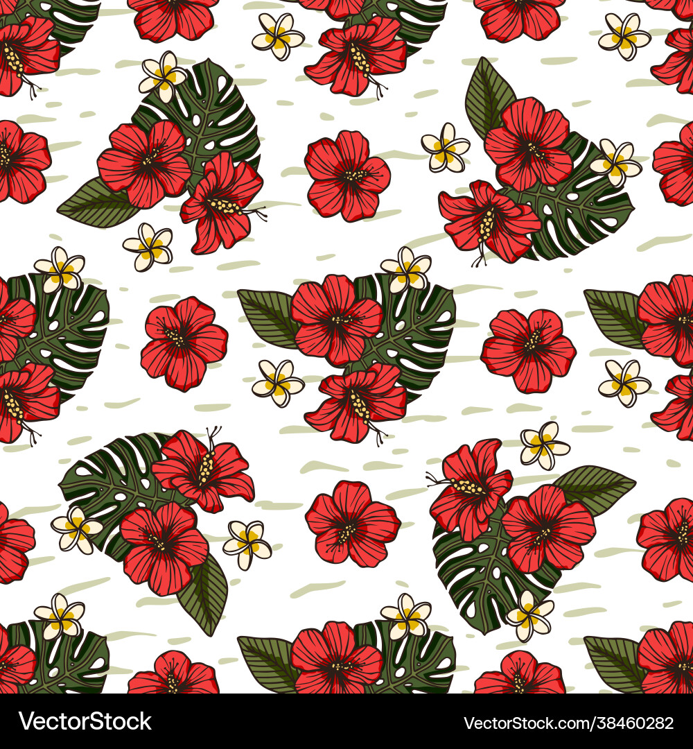 Red hibiscus flower tropical summer seamless Vector Image