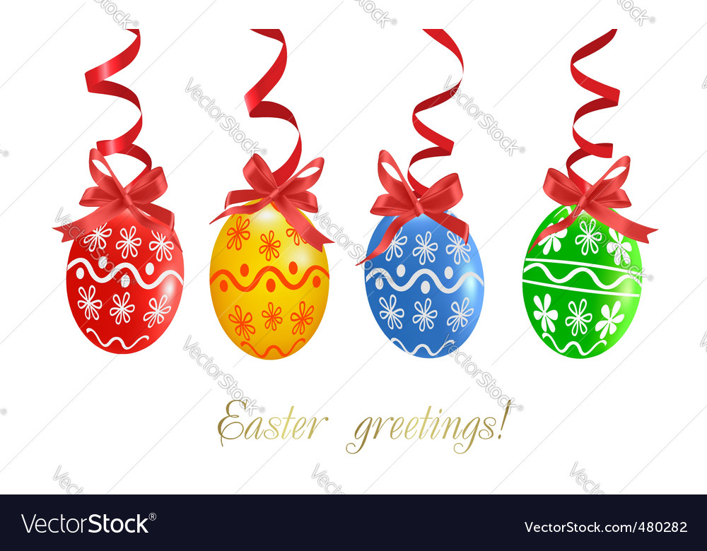 Red ribbon with easter eggs Royalty Free Vector Image