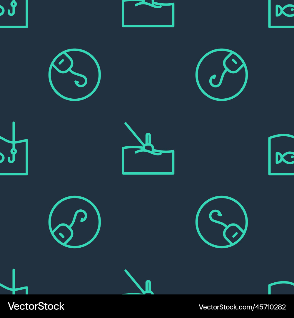Set line fishing float in water hook and with Vector Image