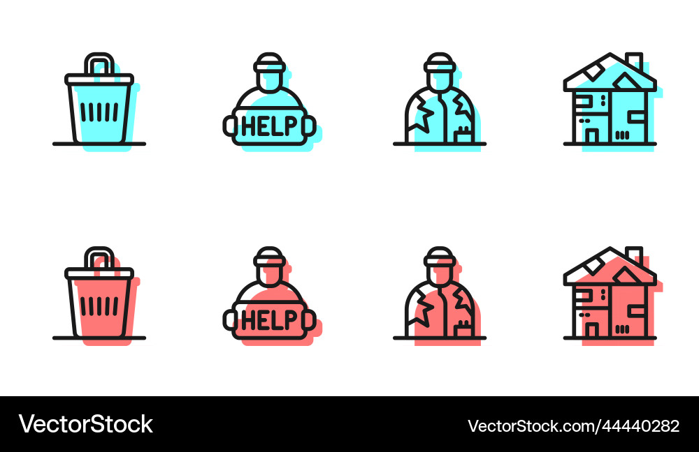 Set line homeless trash can help homeless Vector Image