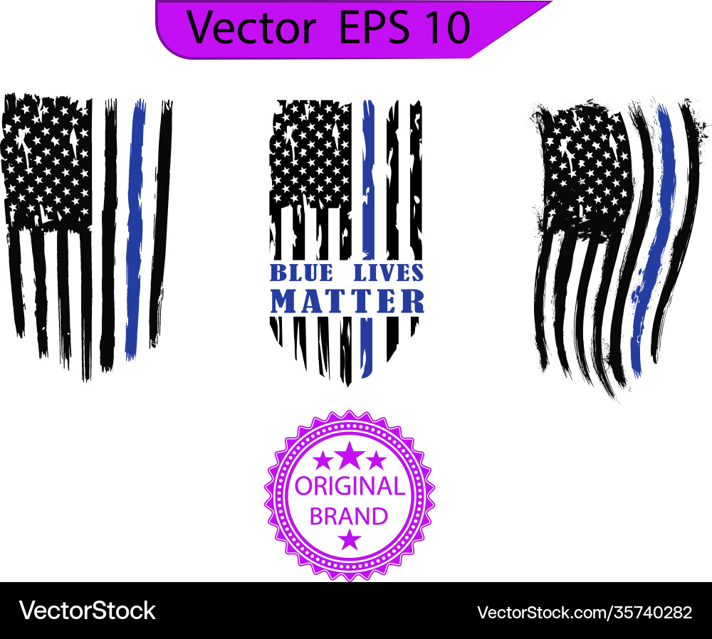 Thin blue line us flag police blue line Royalty Free Vector