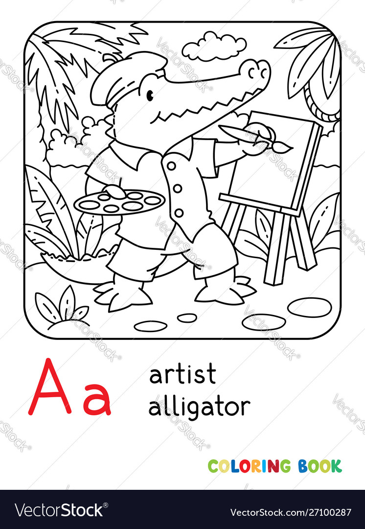 Alligator artist coloring book animal alphabet a Vector Image